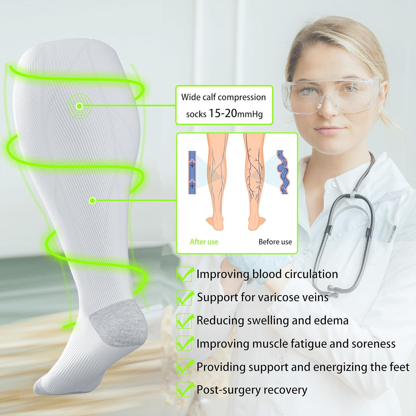 LEVSOX Wide Calf Compression Socks for Women&Men Plus Size 15-20mmHg K ...